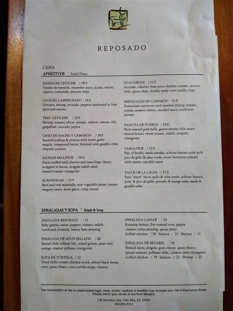 Menu At Reposado Pub And Bar Palo Alto