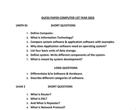 11th Class Computer Science Guess Paper 2023