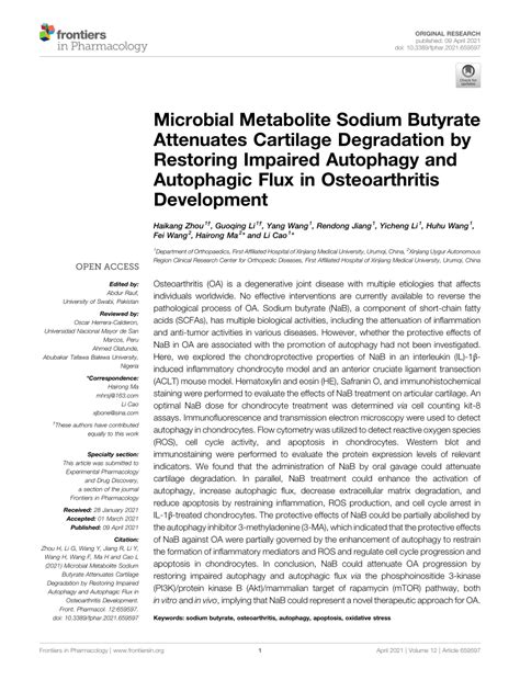 Pdf Microbial Metabolite Sodium Butyrate Attenuates Cartilage