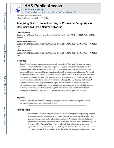 Pdf Analyzing Distributional Learning Of Phonemic Categories In