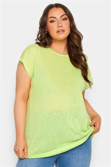 Yours Curve Plus Size 2 Pack Lime Green Linen Look T Shirt Yours Clothing