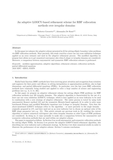 Pdf An Adaptive Loocv Based Refinement Scheme For Rbf Collocation Methods Over Irregular Domains