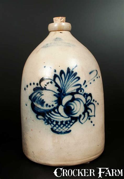 F B Norton Worcester Mass 3 Gal Stoneware Jug With Basket Of