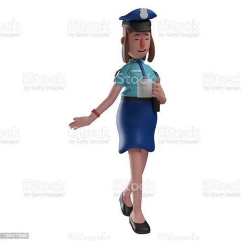 Adorable 3d Police Woman Cartoon Illustration With Sweet Poses Stock