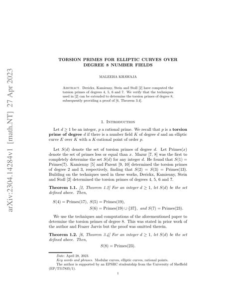 PDF Torsion Primes For Elliptic Curves Over Degree 8 Number Fields
