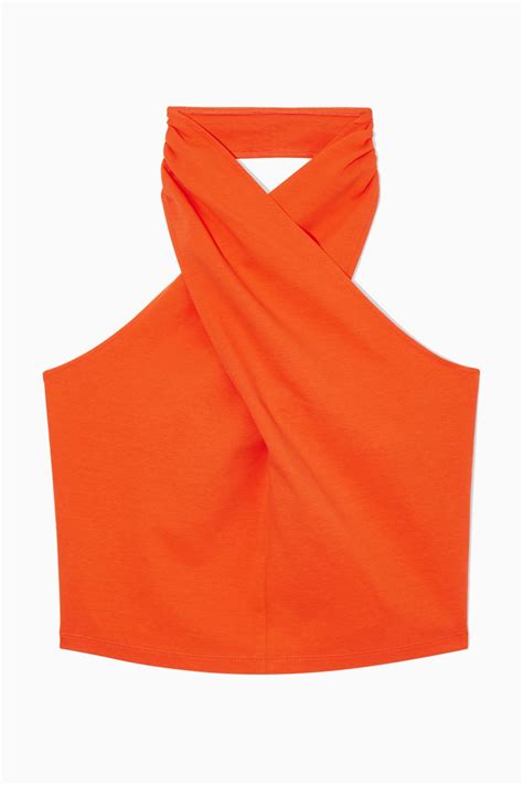 Cos Halterneck Cropped Top Orange Editorialist