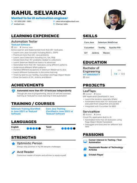 fresher sample resume pdf selenium software software engineering