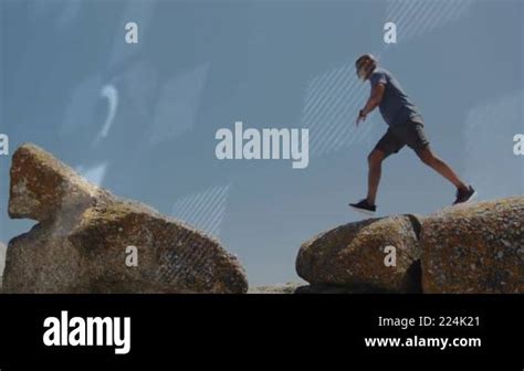 Animation Of Digital Data Processing Over African American Man Running