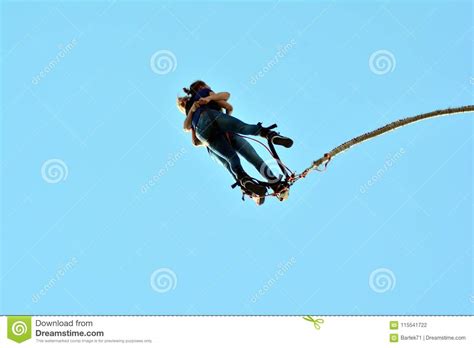 Tandem Bungee Jump In Warsaw Bungee Jump For Two Young Couple Hanging
