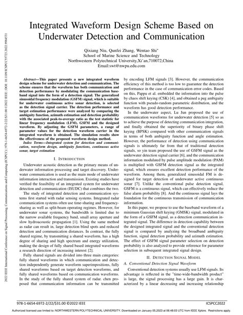 Pdf Integrated Waveform Design Scheme Based On Underwater Detection
