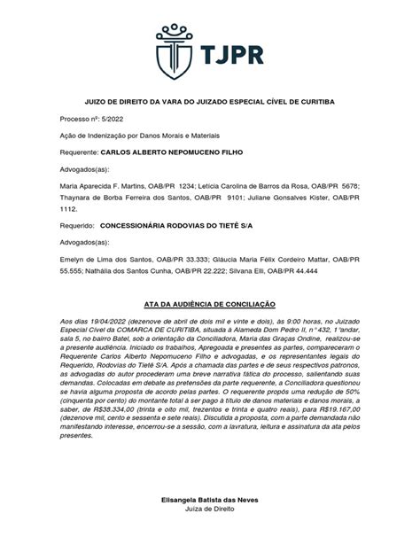 Ata Da Audiência De Conciliação Pdf