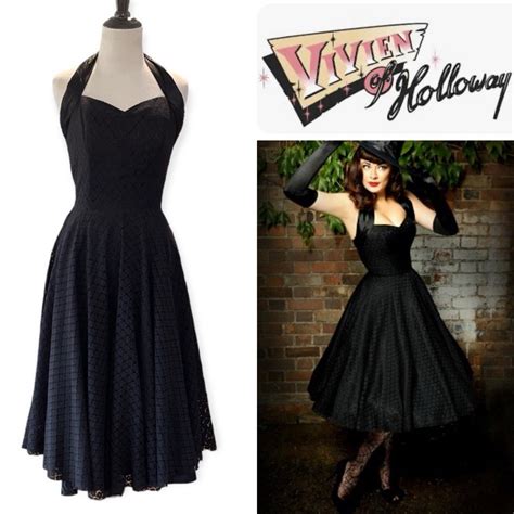 Vivien Of Holloway 1950s Halterneck Luxury Black Sati Gem