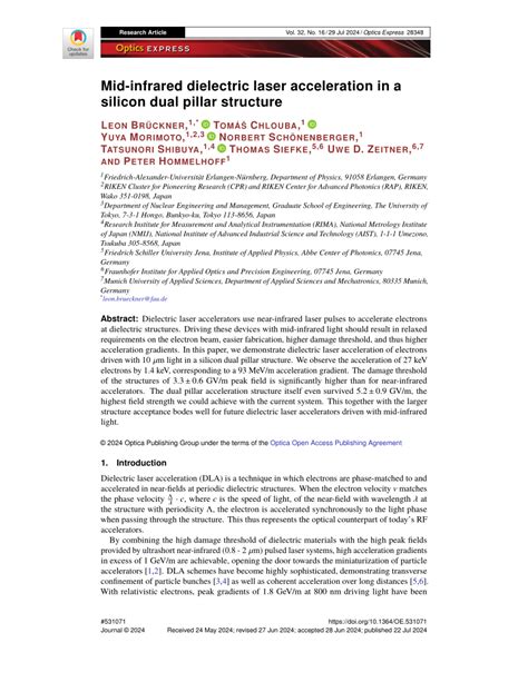 Pdf Mid Infrared Dielectric Laser Acceleration In A Silicon Dual Pillar Structure