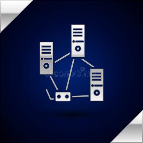 Silver Computer Network Icon Isolated On Dark Blue Background Laptop