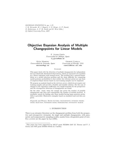 PDF Objective Bayesian Analysis Of Multiple Changepoints For Linear