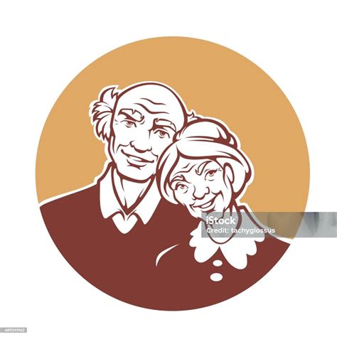 행복 한 오래 된 가족 사랑 스러운 할머니와 할아버지의 벡터 초상화 노인에 대한 스톡 벡터 아트 및 기타 이미지 노인 로고