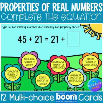 Properties Of Real Numbers Commutative Associative Identity Boom Cards