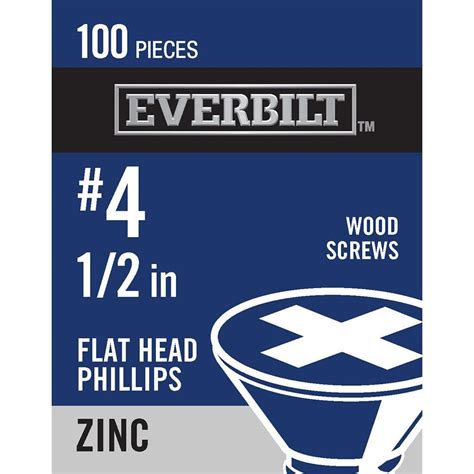 Everbilt 4 X 1 2 In Phillips Flat Head Zinc Plated Wood Screw 100 Pack 801742 The Home Depot