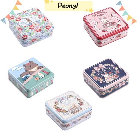Pdony กล่องดีบุก ทรงสี่เหลี่ยม ลายการ์ตูนหมี กระต่าย ปีใหม่ คุกกี้ คริสต์มาส ของขวัญ Peony1 Th