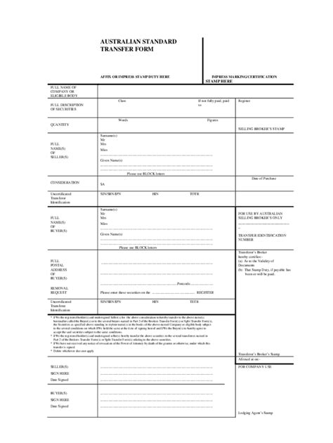 Fillable Online Guide To Completing The Australian Standard Transfer