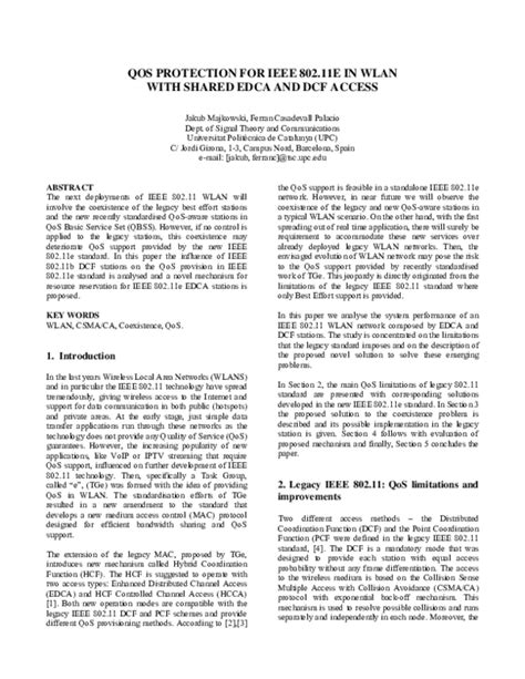pdf qos protection for ieee 802 11e in wlan with shared edca and dcf