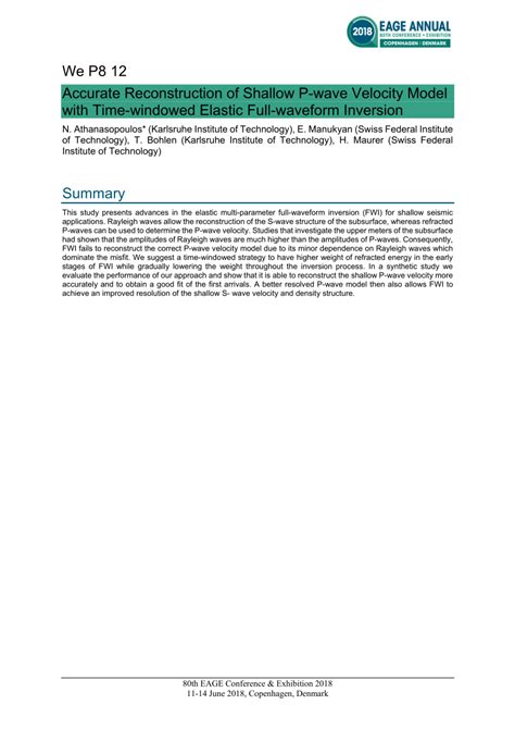 Pdf Accurate Reconstruction Of Shallow P Wave Velocity Model With