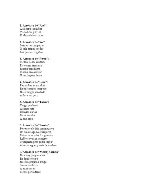 Acrosticos Ejemplos Pdf
