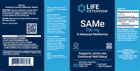 SAMe (S-Adenosyl-Methionine) Capsules 200mg - Life Extension – Herb ...