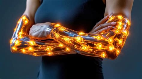 Close Up Woman With Glowing Tendons For Healthy Lifestyle Concept