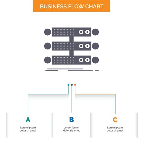 Server Structure Rack Database Data Business Flow Chart Design With 3 Steps Glyph Icon For