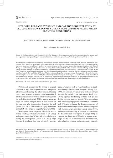 Pdf Nitrogen Release Dynamics And Carbon Sequestration By Legume And Non Legume Cover Crops