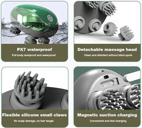 Metal Green Gold Electric Scalp Massager Waterproof Portable Head