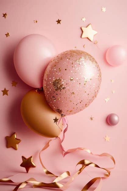 Globo De Fiesta Fondo Rosa Con Estrellitas Doradas Illustrator Ai