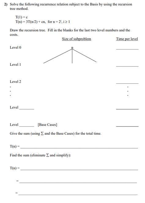 Solved 2 Solve The Following Recurrence Relation Subject To