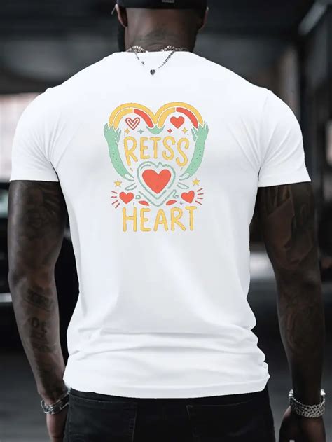 Restless Heart Print T Shirt Tees Men Casual Short Sleeve T Temu Canada