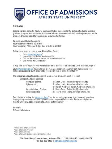 Admission Letter Pdf