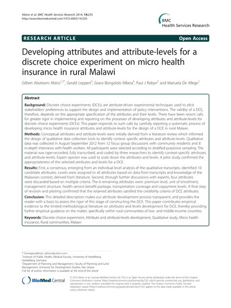 Pdf Developing Attributes And Attribute Levels For A Discrete Choice Experiment On Micro
