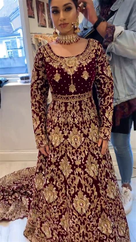 Designer Maroon Traditional Wedding Long Trail Gown With Golden