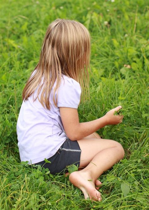 Barefoot Girl On Grass Stock Image Image Of Blond Hears