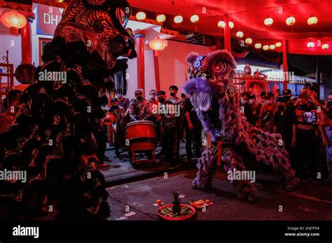 Lion Dance Barongsai Is Seen During The Celebration At Dharma Ramsi