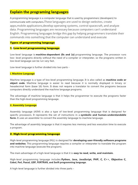 Explain The Programing Languages Pdf Object Oriented Programming