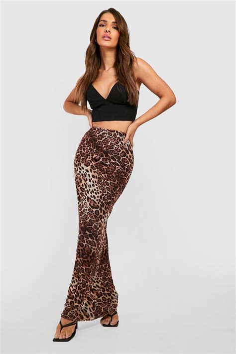 Womens Mesh Slip Leopard Print Maxi Skirt Boohoo Uk