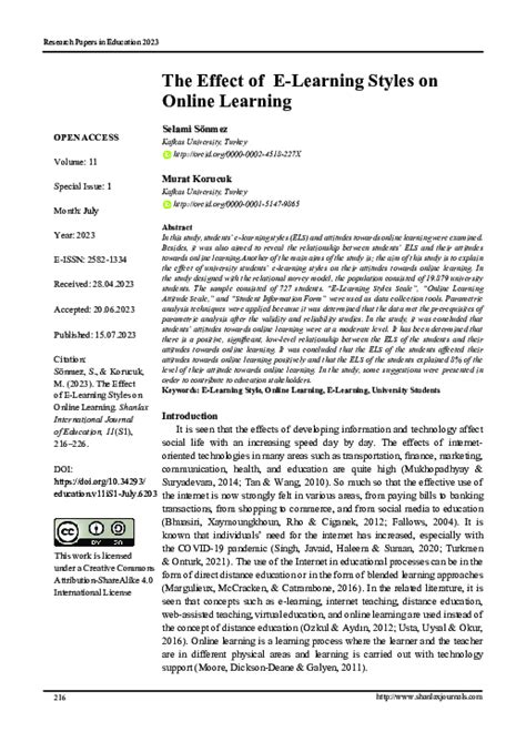 Pdf The Effect Of E Learning Styles On Online Learning