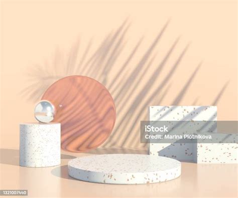 기하학적 형태의 최소한의 장면 그림자가있는 크림 배경의 연단 화장품 쇼케이스 숍프론트 디스플레이 케이스를 보여주는 장면 3d 0명에 대한 스톡 사진 및 기타 이미지 Istock