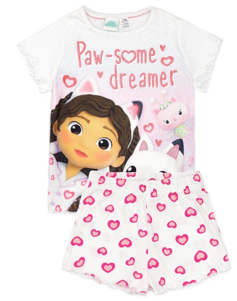 Gabbys Girls White Gabby T Shirt And Shorts Pyjamas — Vanilla Underground
