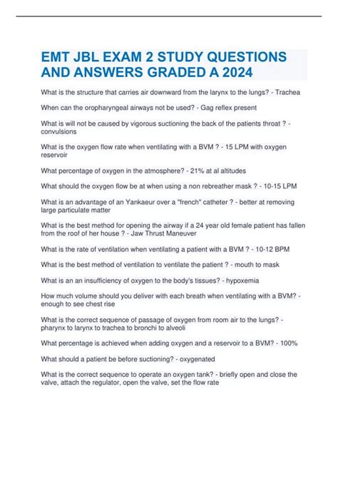 Emt Jbl Exam Study Questions And Answers Graded A Emt Jbl Stuvia Us