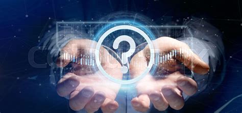 Man Holding A Technology Question Mark Icon On A Circle 3d Rendering