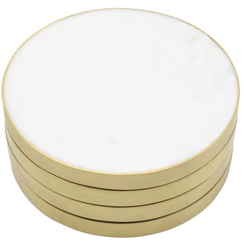 Bespoke Home Brass Inlay Marble Coasters Set Of 4