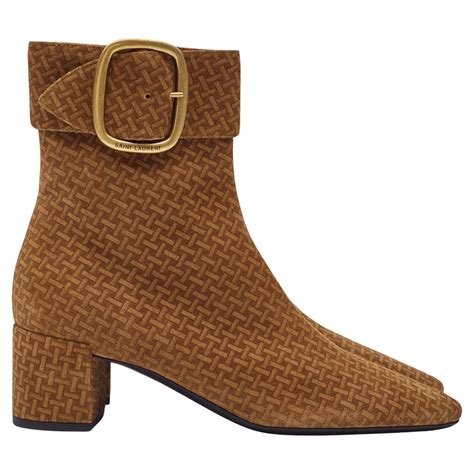 Saint Laurent Suede Leather Braided Print Joplin 50mm Bootie Eu 38