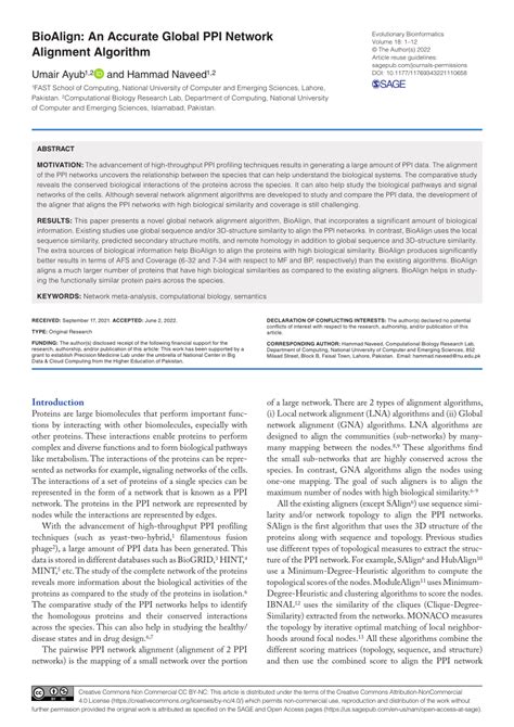 pdf bioalign an accurate global ppi network alignment algorithm